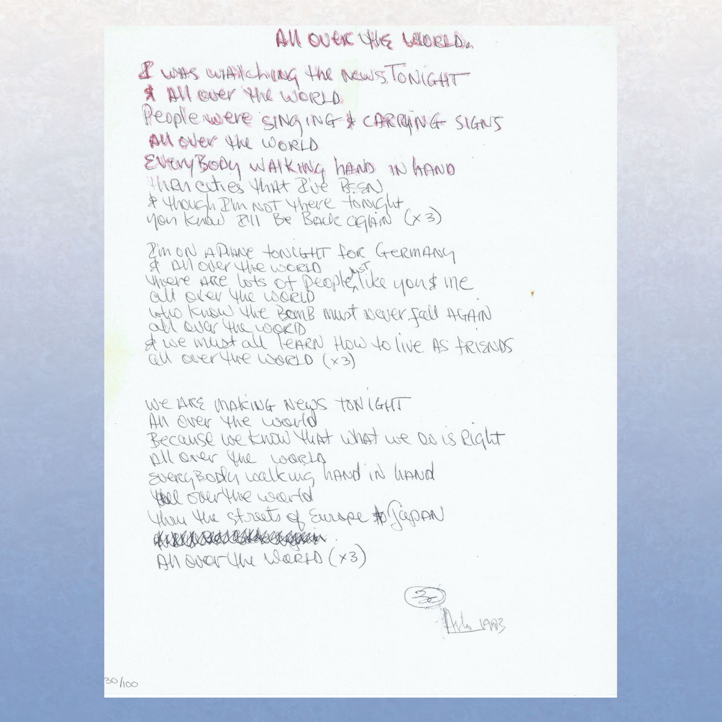 "All Over The World" Lyrics Print – The Guthrie Center
